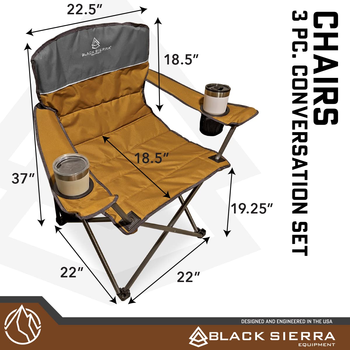 3 Piece Campfire Conversation Set for Camping, Patio, Hunting, Beach, Outdoor- Camping Folding Padded Loveseat with Deluxe Comfort Chairs- Set- Folding Set for Festivals, Beach, Camping