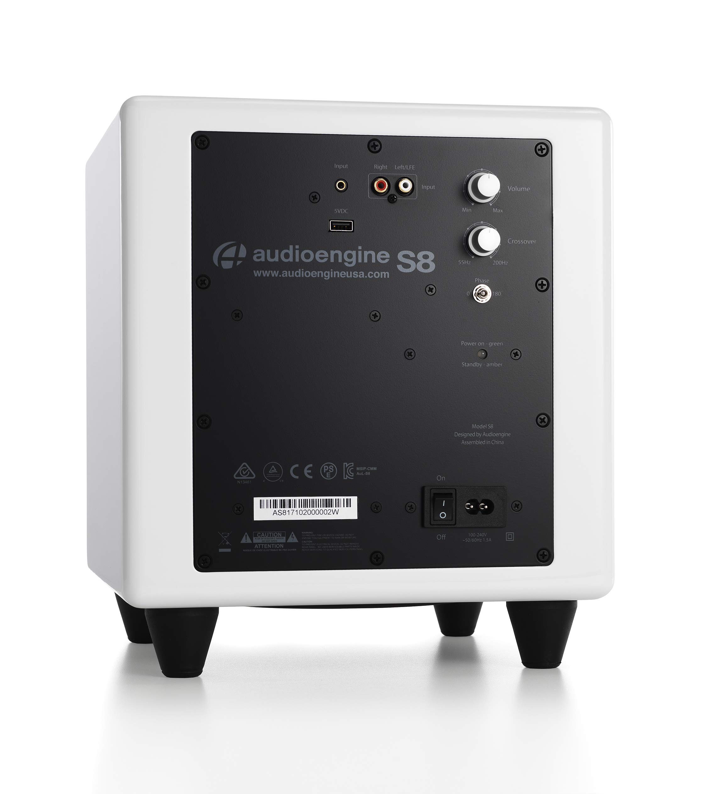 Audioengine S8 Powered Subwoofer Speaker - 250W 8-inch Home Woofer with Built-in Amplifier and Dual Audio Inputs for Home Audio