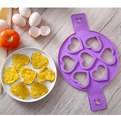 3 PCS Pancake Mould Ring Fried Egg Mould Reusable Silicone Nonstick Pancakes Muffin Mold,Heart/Star/Round Shape,Silicone Brush,Measuring Spoons,Saving Time