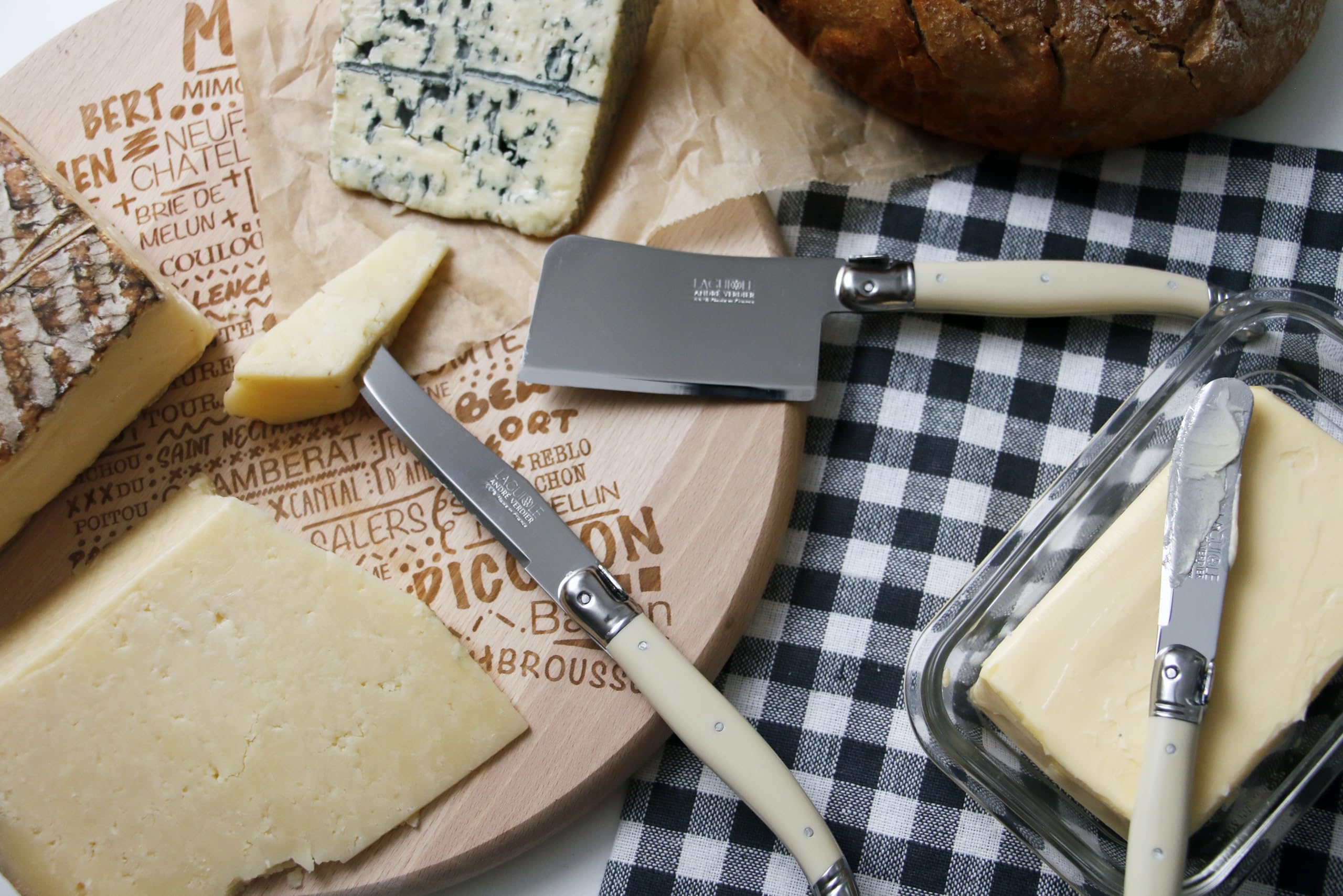 Andre Verdier Laguiole Debutant Cheese Knife Set 3 pce, Stainless Steel/Ivory, AV-3PC-CHEESE-IF, Made in France