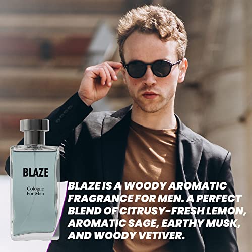 NovoGlow Blaze Eau de Parfum Cologne for Men With Luxurious Suede Pouch - Marine Breeze, Sandalwood And Sensual Musk Wood Notes– 100ml – 3.4 oz – Great Gift For Men