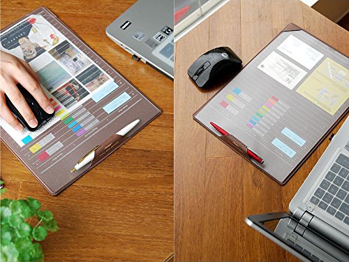 ELSKY Office Mouse Mat for Computer or Laptop,Gmaing Mouse Pads/Mouse&Desktop Protector/Keyboard Pad,Drawing & Writing Pad with Card Schedule Pockets,Cover with 2 Transparent Sheets for Memo (Coffee)