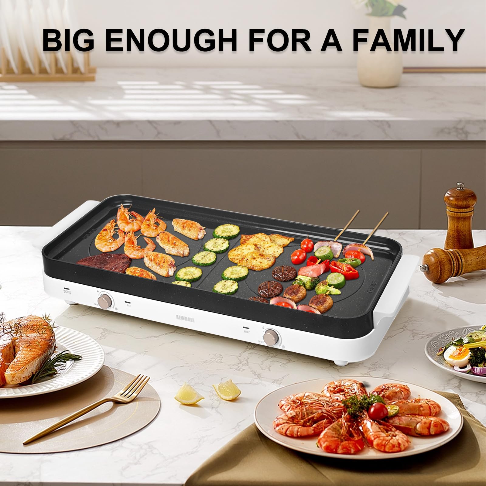 AEWHALE 2-in-1 Electric Griddle & Countertop Burner,2 Cooking Zone with Adjustable Temperature,1800W Electric Hot Plate with Removable Griddle Pan Non-stick