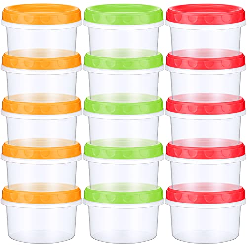 72 Pack 8 oz Twist Top Food Storage Containers with Screw Lids Reusable Freezer Containers Plastic Airtight Deli Food Jars for Food Microwave Dishwasher Leak Proof (Red, Yellow, Green)