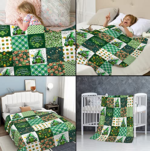 Abaysto Gnome Blanket St. Patrick's Day Blanket for Kids Super Soft Flannel Fleece Throw Blankets Lucky Clover Lightweight Cozy Warm Fuzzy Plush Microfiber Blankets for Couch Bed Sofa 40''x50''