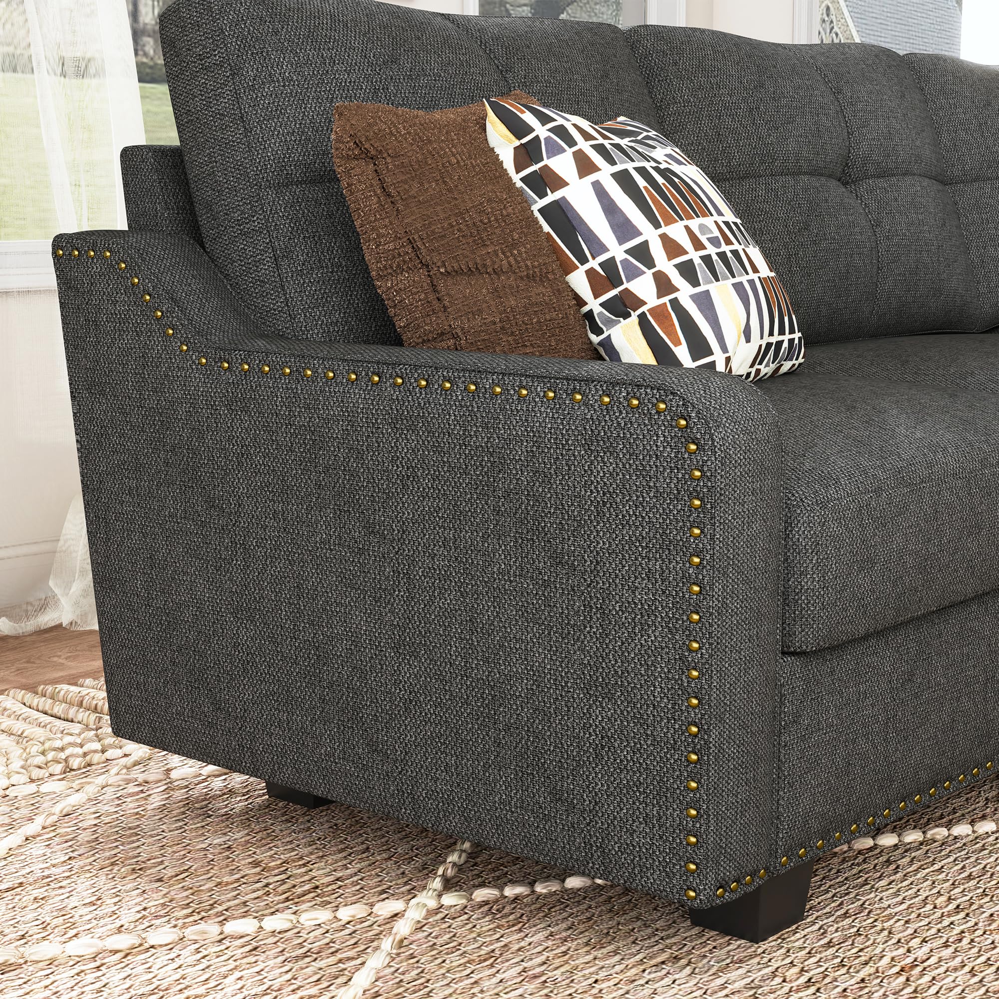 HONBAY Convertible Sectional Sofa L Shaped Couch for Small Apartment Reversible Sectional Couch for Living Room,Velvet Black