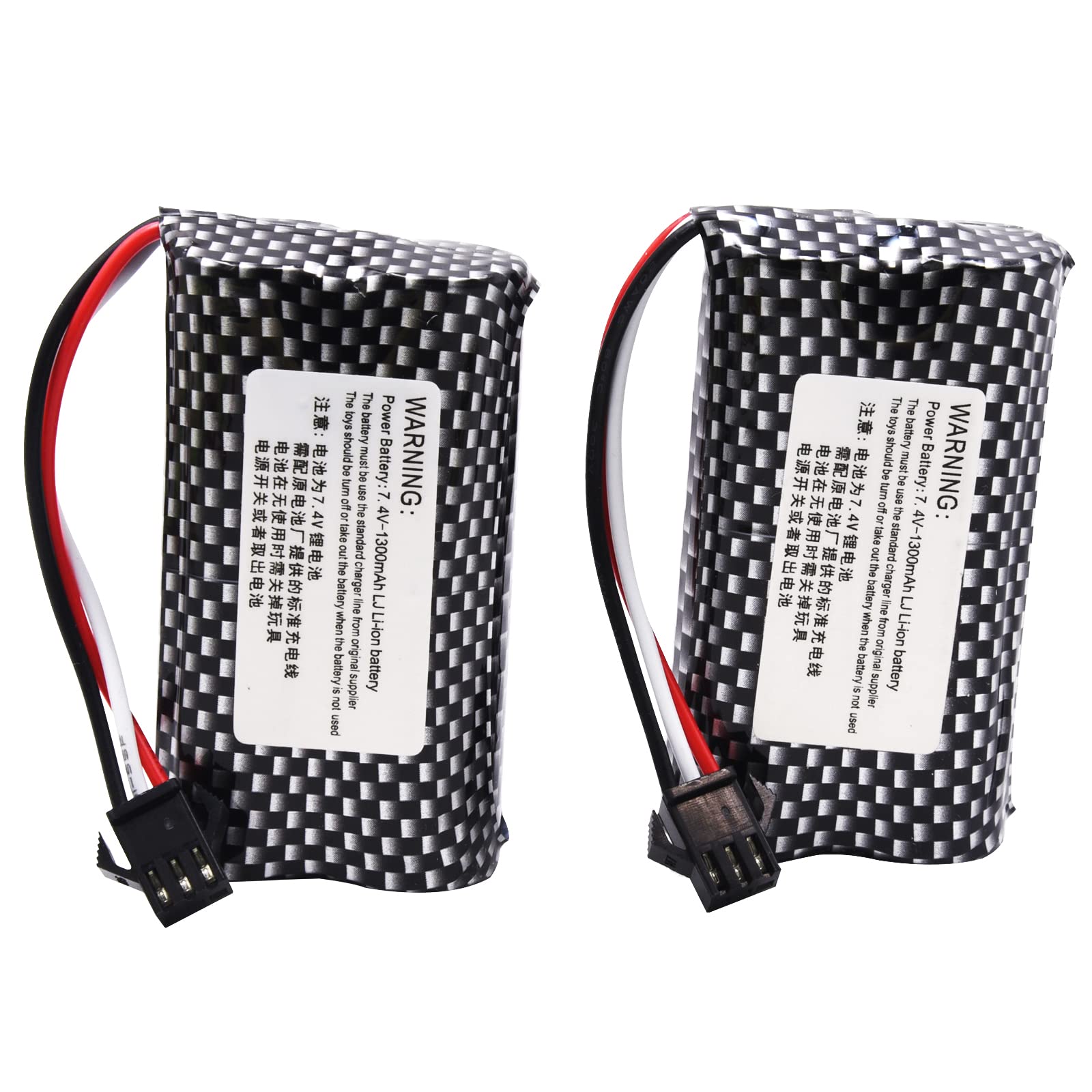 Blomiky 2 Pack 7.4V 1300mAh Li-ion Rechargeable Battery with SM3P Plug and Charger Cable Replacment for Huina 1575 RC Construction Truck / 1575 Battery 2
