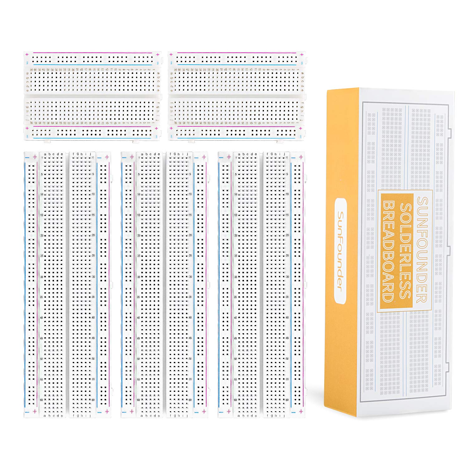 SunFounder 5PCS Breadboards Kit Include 3PCS 830 Point 2PCS 400 Point Solderless Breadboard Compatible for Arduino Proto Shield Distribution Connecting Blocks