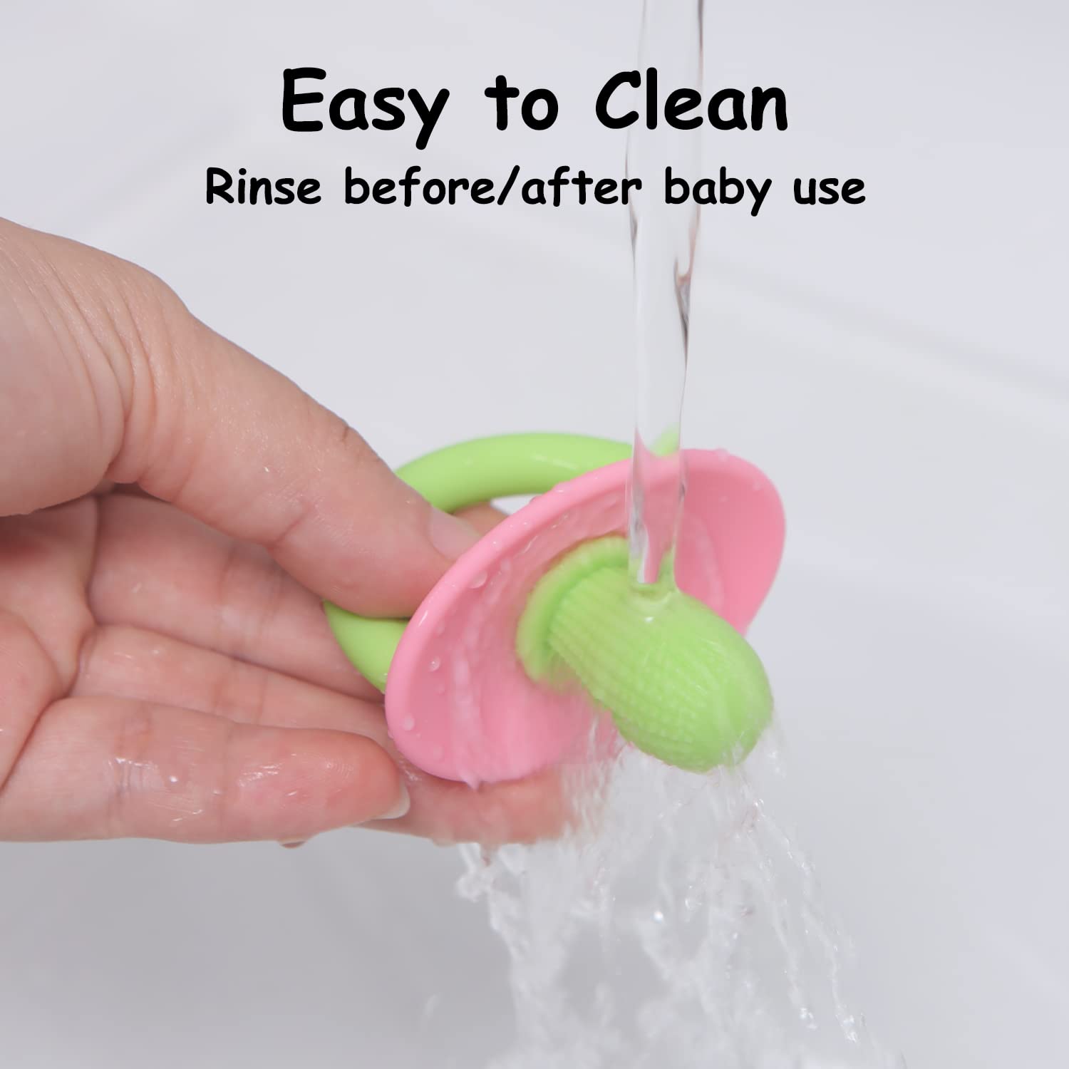 2 Pack Silicone Pacifier Teether, Baby Pacifier Chew Toys, Hands-Free Teething Toys for Babies 0-6, 6-12 Month, Teething Relief Pacifier, Freezable & Chewable Soothes Sore Gums. (2 Pink)
