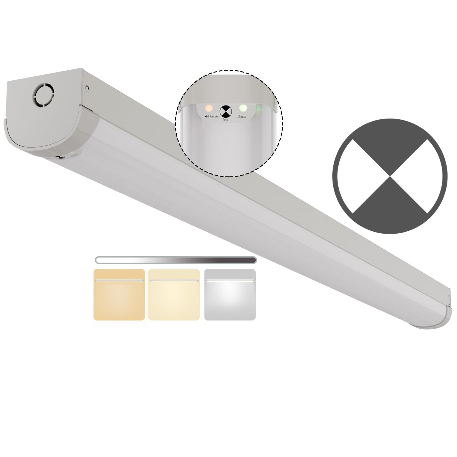 4FT LED Linear Strip Emergency Stairwell Light, 2 Watt/3 CCT Selectable, 20W/40W, 2500lm/5000lm, Battery Backup, 30K/40K/50K, IP20, 0-10V Dimmable 4 Foot Commercial LED Shop Ceiling Light Fixture, FCC