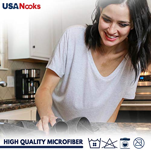 USANOOKS Microfiber Cleaning Cloth - 12Pcs (16x16 inch) High Performance - 1200 Washes, Ultra Absorbent Car Towels Traps Grime & Liquid for Streak-Free Mirror Shine, Scratch Proof - (Black)