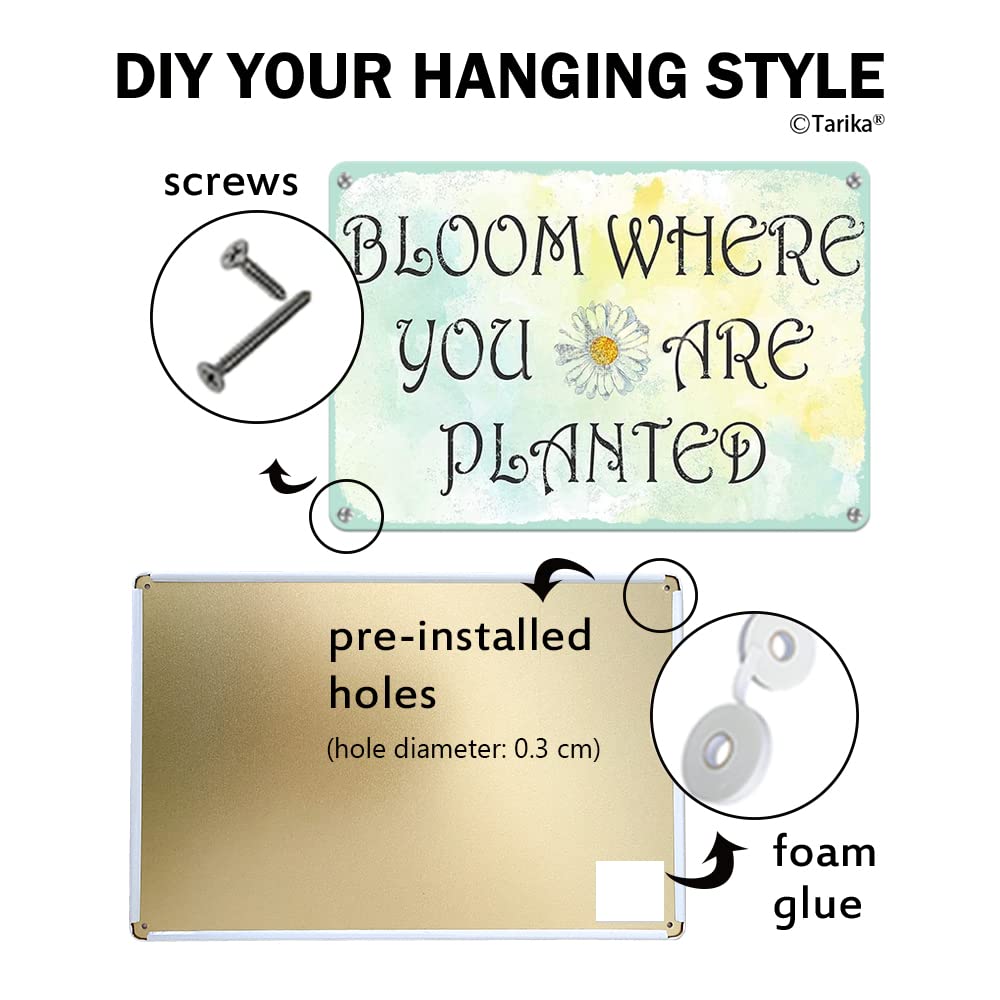 Bloom Where You are Planted 8X12 Inch Tin Retro Look Decoration Crafts Sign for Home Kitchen Bathroom Farm Garden Garage Inspirational Quotes Wall Decor