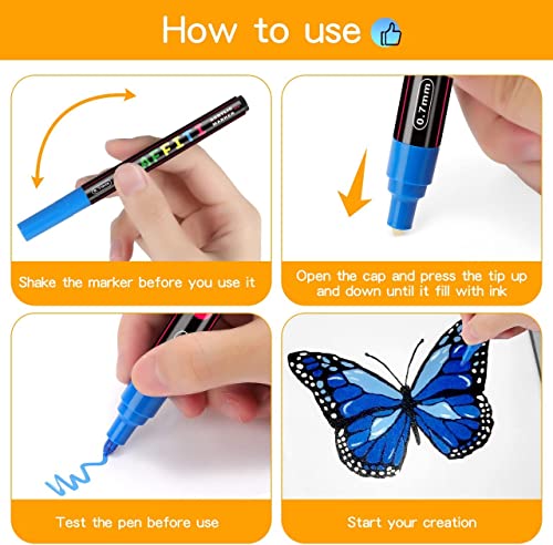 Acrylic Paint Pens,Emooqi Marker Pens for DIY Craft Projects Waterproof Paint Art Marker for Rock Painting, Ceramic, Glass,Canvas,Mug,Wood,Metal-0.7mm fine tip (24 PCS)
