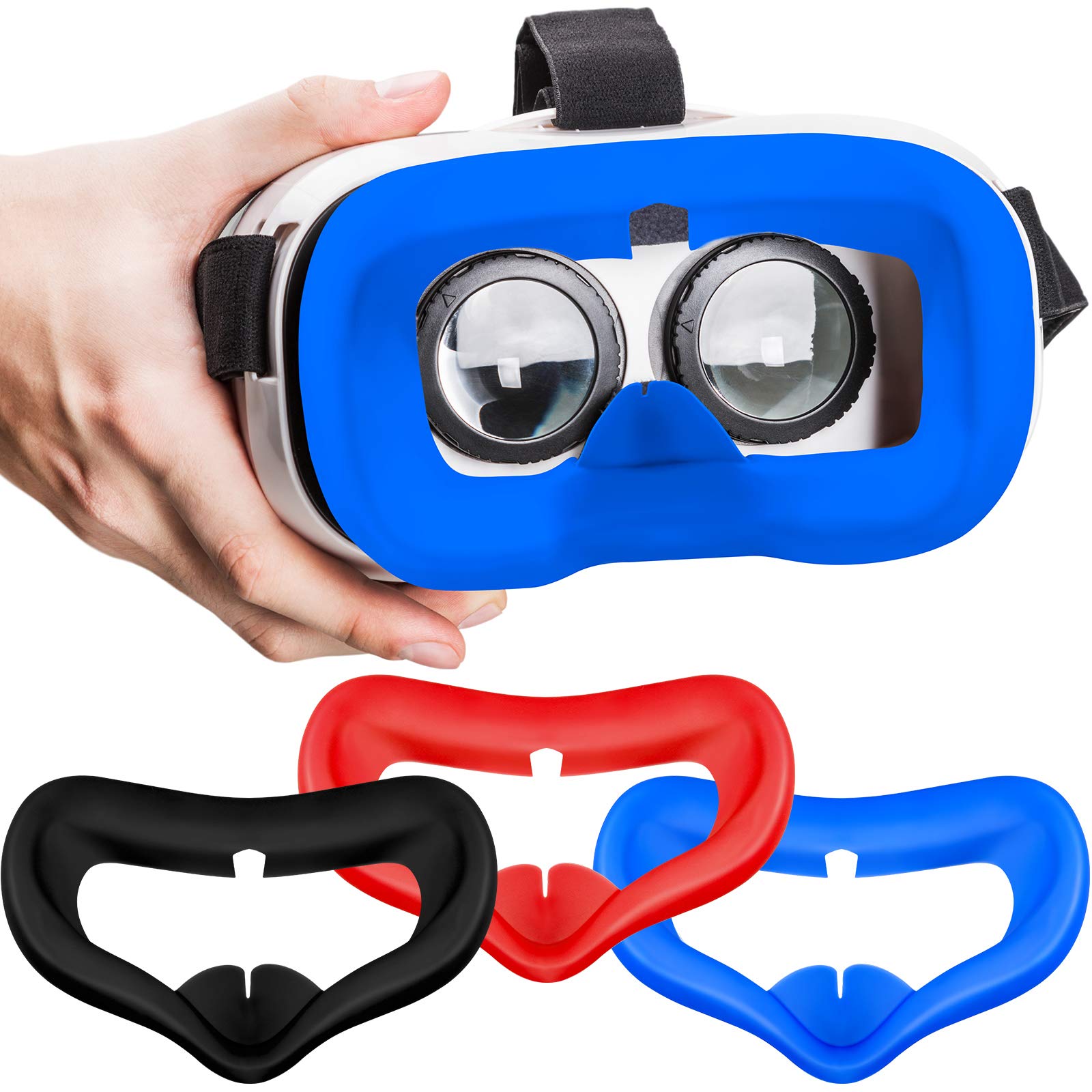 3 Pieces Eye Silicone Cover Silicone Face Covering Compatible with Oculus Quest 2 Sweatproof Lightproof Leakproof (Black, Blue, Red)