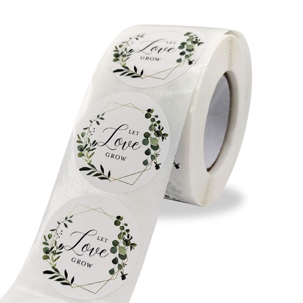 Let Love Grow Stickers 1.5'' Circle Labels 500 Per Pack New Roll Handicraft Decoration Thank You Sealing Sticker Gift Envelope Wedding Celebration Botanical Boutique Stickers