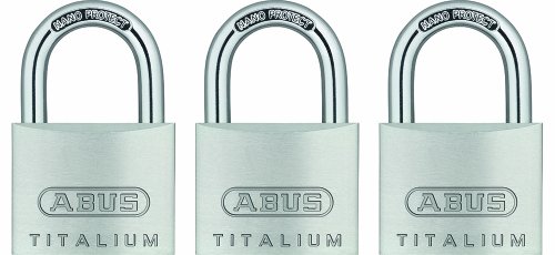 ABUS 64TI/40 Titalium Aluminum Alloy Padlock, Keyed Alike with Nano Protect Steel Shackle, Pack of 3