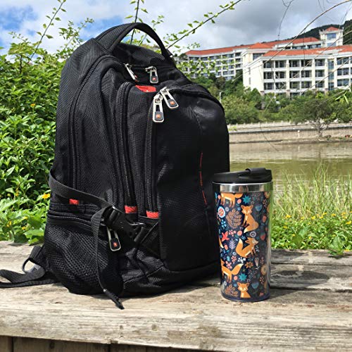 NVJUI JUFOPL Fox Flower Travel Coffee Mug for Men Women, With Flip Lid, Stainless Steel, Water Bottle Cup 15 oz