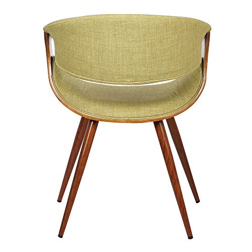 Armen Living Butterfly Mid Century Modern Dining Chair For Kitchen Office Desk Vanity in Green Fabric Upholstery and Walnut Wood Finish