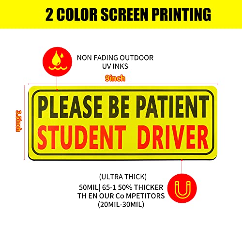 4-Pack New Student Driver Magnet for Car,Please be Patient Student Driver Magnet,Magnetic Reflective Rookie Driver Bumper Sticker (B)