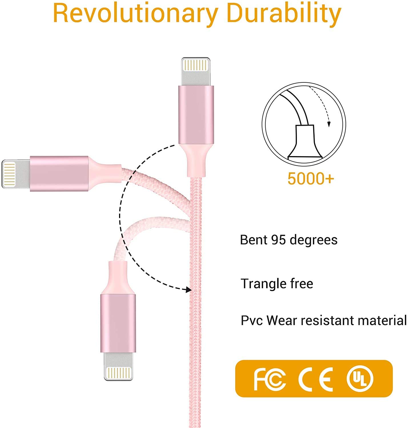 Marchpower Pink iPhone Charger Cable - MFi Certified Lightning Cord 3Pack 3ft 6ft 10ft USB-A Fast Charging Syncing Cable iPhone 14 13 12 Mini SE 11 Pro MAX Xs XR X 8 7 6 Plus S E iPad iPod AirPods Pr