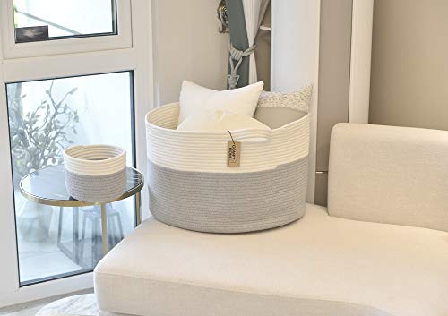 COMFY-HOMI 2pc Blanket Baskets Living Room 21''x21''x13.6'' Woven Rope Basket Laundry Hamper Baby Nursery Storage Organizer Laundry Baskets Bin XXXL Extra Large