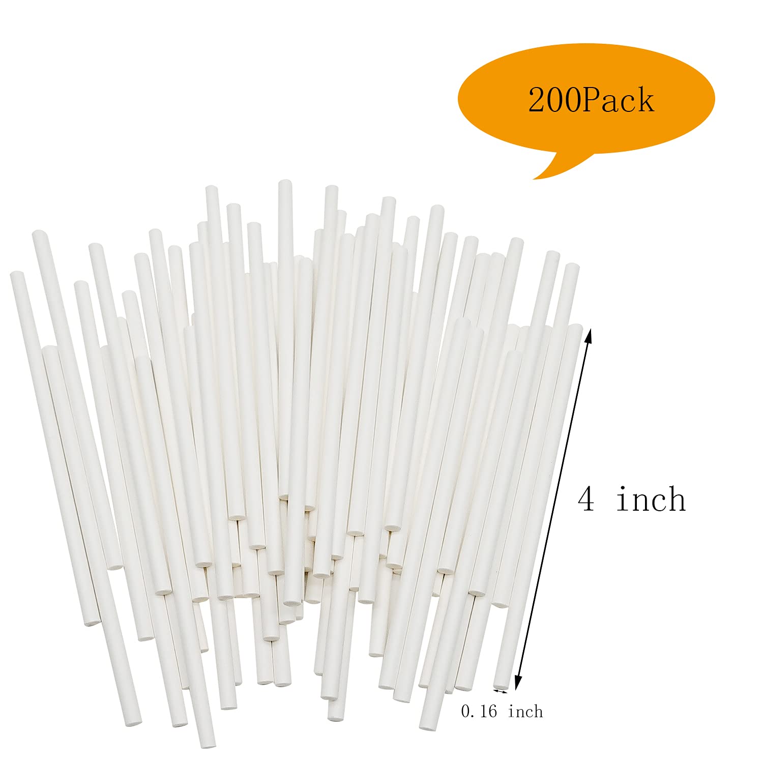 4 Inch White Lollipop Sticks, Lollipop Treat Sticks, for Homemade Candy, Cookies, Dessert, 200 Pcs