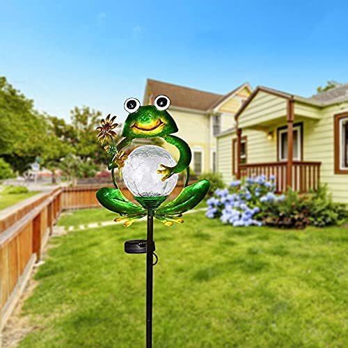 Outdoor Decorative Solar Garden Lights,Metal Frog Shape Waterproof Stake Lights Frog Garden Decorations for Walkway Pathway Lawn Yard
