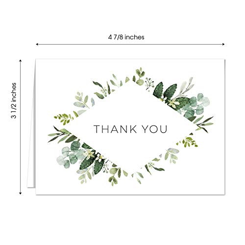 Lush Greenery Thank You Notes / 24 Cards And Envelopes / 4 Green Floral Designs / 4 7/8" x 3 1/2" Thanks Cards/Made In The USA