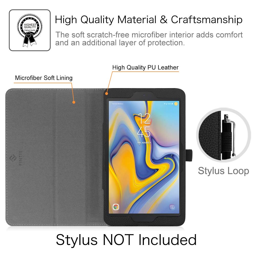 Fintie Folio Case for Samsung Galaxy Tab A 8.0 2018 Model SM-T387, Slim Fit Premium Vegan Leather Stand Cover, Black