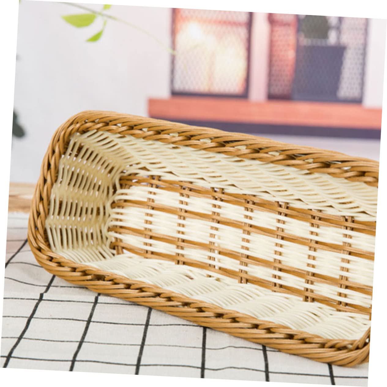 3 Pcs Woven Plate Basket Imitation Rattan Basket Imitation Rattan Plate Basket Rectangle Storage Basket White Wooden