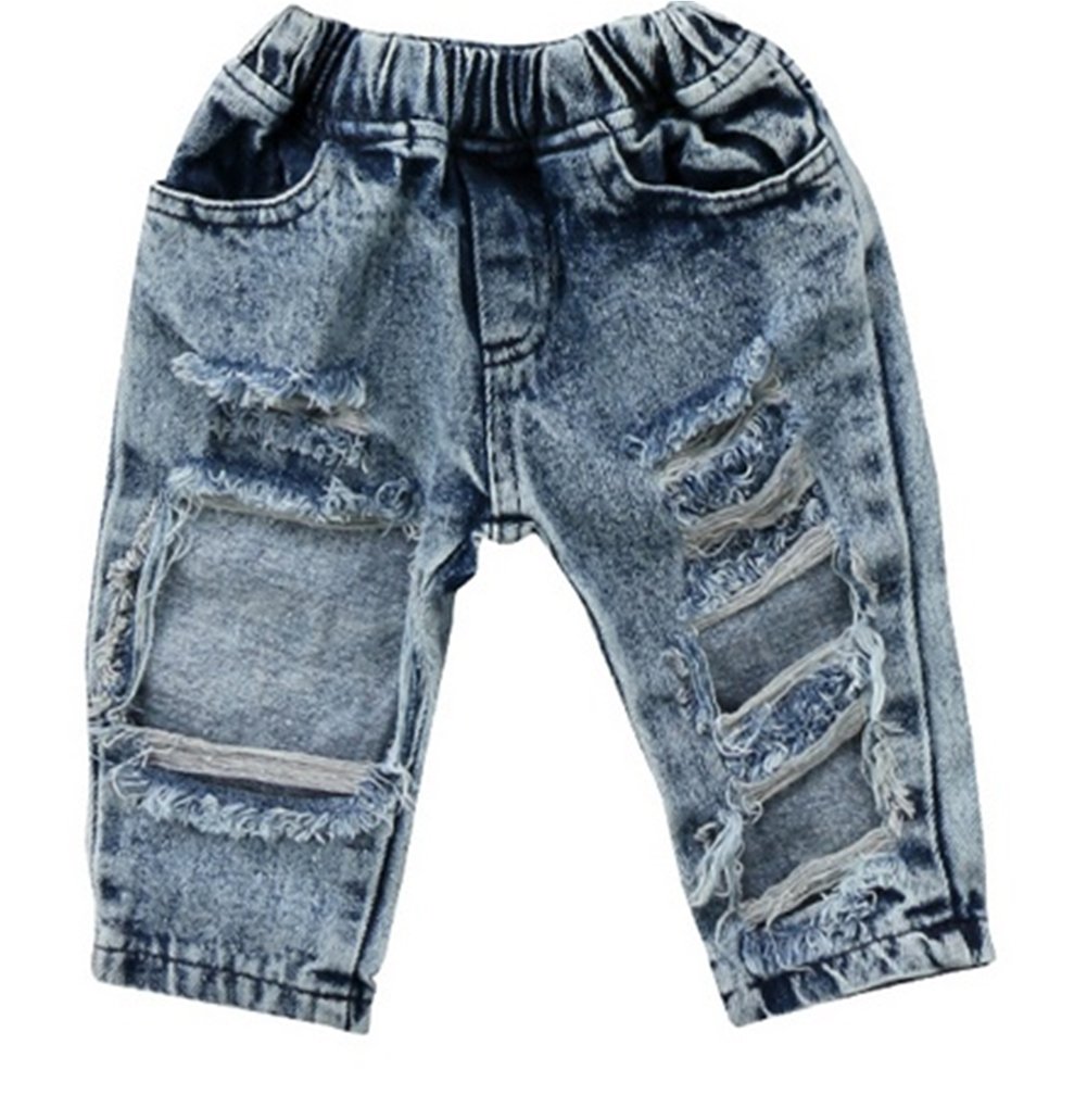 Toddler Newborn Baby Boys Girls Causal Elastic Waist Destroyed Ripped Jeans Pants (0-6 Months, A)