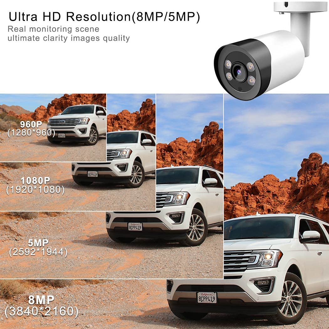 Outdoor 8MP Full Color IP Security Camera with 2.8mm Lens, Full-Time Color Night Vision Bullet Camera with Motion Detection, Built-in Mic, WDR, IP67 Waterproof