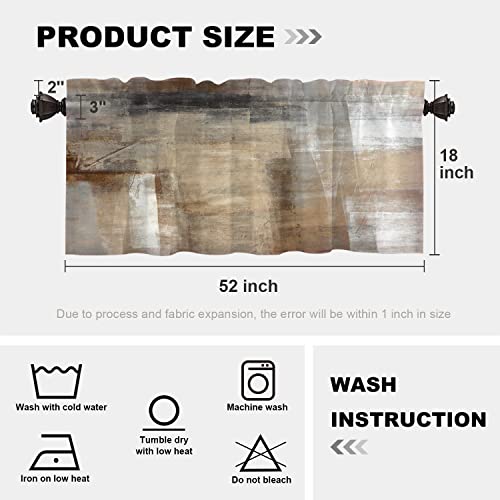 Batmerry Brown Beige Abstract Art Kitchen Valances Half Window Curtain, Brown Art Abstract Acrylic Painting Kitchen Valances for Windows Heat Insulated Valance for Decor Reducing The Light 52x18 Inch