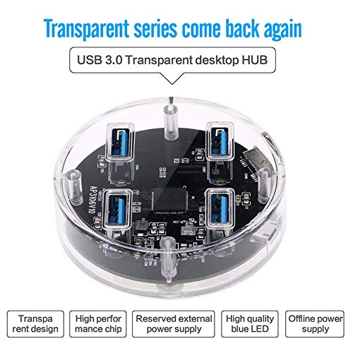 Lysee Data Cables - Zihan USB3.0 4 Ports HUB with Rubber Transparent for Desktop Laptop Reserced External Power Supply
