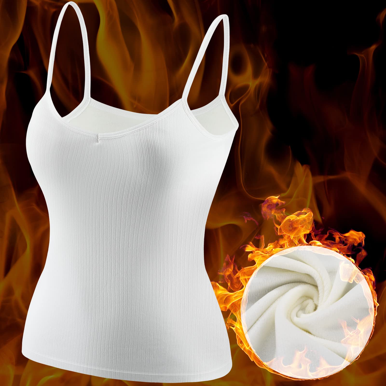 3 Pieces Thermal Tank Top for Women Camisole Polyester Fiber Lined Camisole Underwear Tank Top Vest (Black, White, Gray, S)