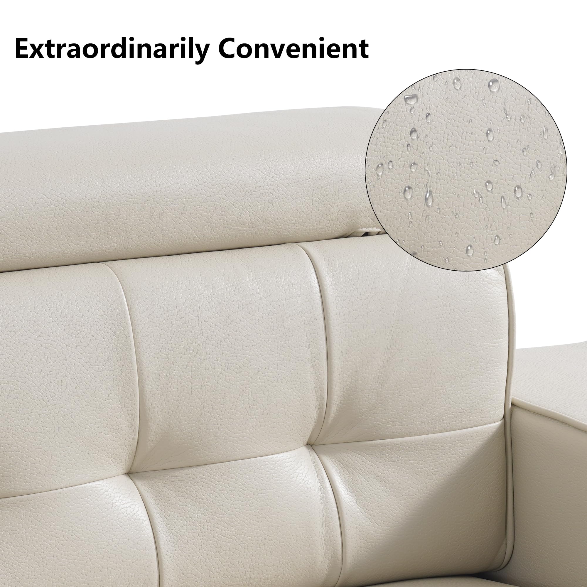 83" Leather Sofa with Adjustable Headrest Mid Century Modern Double Loveseat Sofa for Living Room Bedroom Apartment Office,2 Seater Luxury Classic Wide Armrest,Deep Seat (Leather, White)