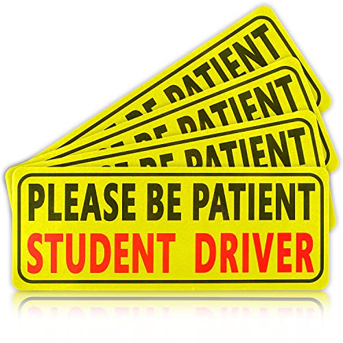 4-Pack New Student Driver Magnet for Car,Please be Patient Student Driver Magnet,Magnetic Reflective Rookie Driver Bumper Sticker (B)