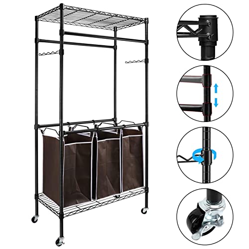 Heavy-Duty Sorting Hamper Commercial Grade Clothes Rack for Bathroom, Kitchen, Bedroom, Living Room, Office, etc 110.23lb Capacity Shelf 35.43 x 17.72 x 73.23 (L x W x H)