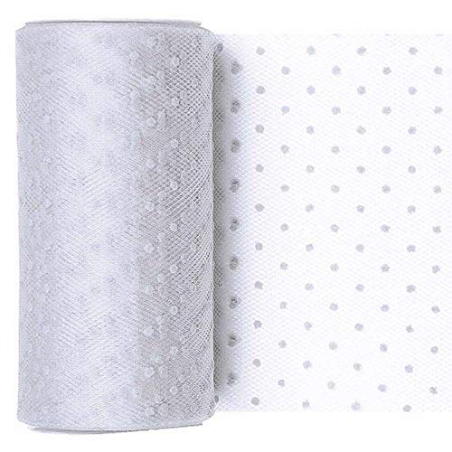 Berwick Offray 6'' Wide Craft Tulle Ribbon Spool, 25 Yards, White Polka Dot Pattern