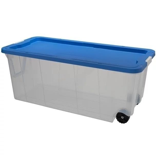 200 Quart Latching Rolling Plastic Storage Bin Container, Clear, Set of 2