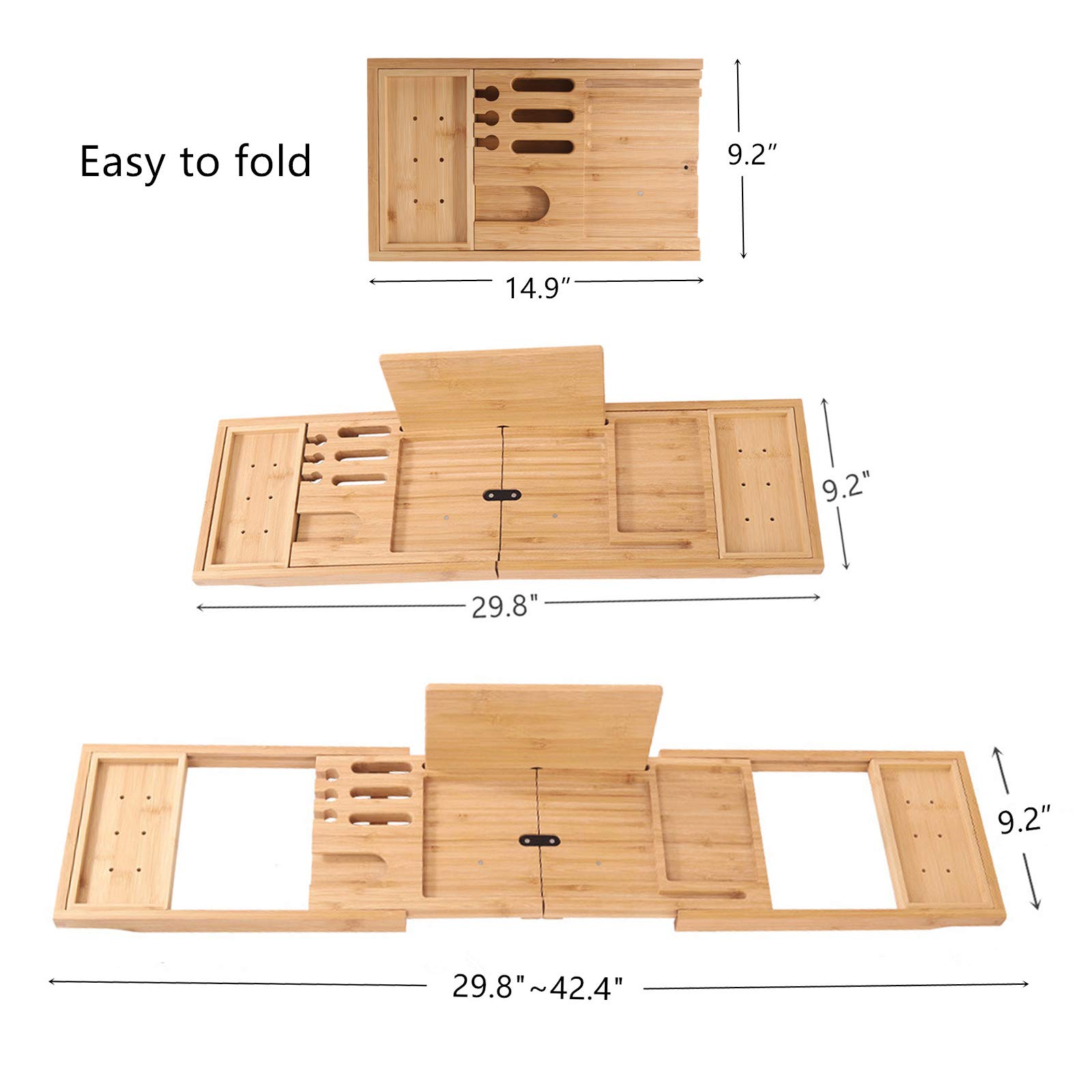 YCOCO Bathtub Tray,Expandable Bamboo Luxury Bath Tray for Tub,with Book Stand and Soap Dish,Tablet Holder,Wine Glass Slot