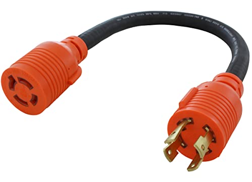 AC WORKS 30Amp 4 Prong 125/250Volt L14-30P Locking Plug to L14-20R 20Amp 4 Prong 125/250Volt Locking Female Generator Adapter (Flexible)