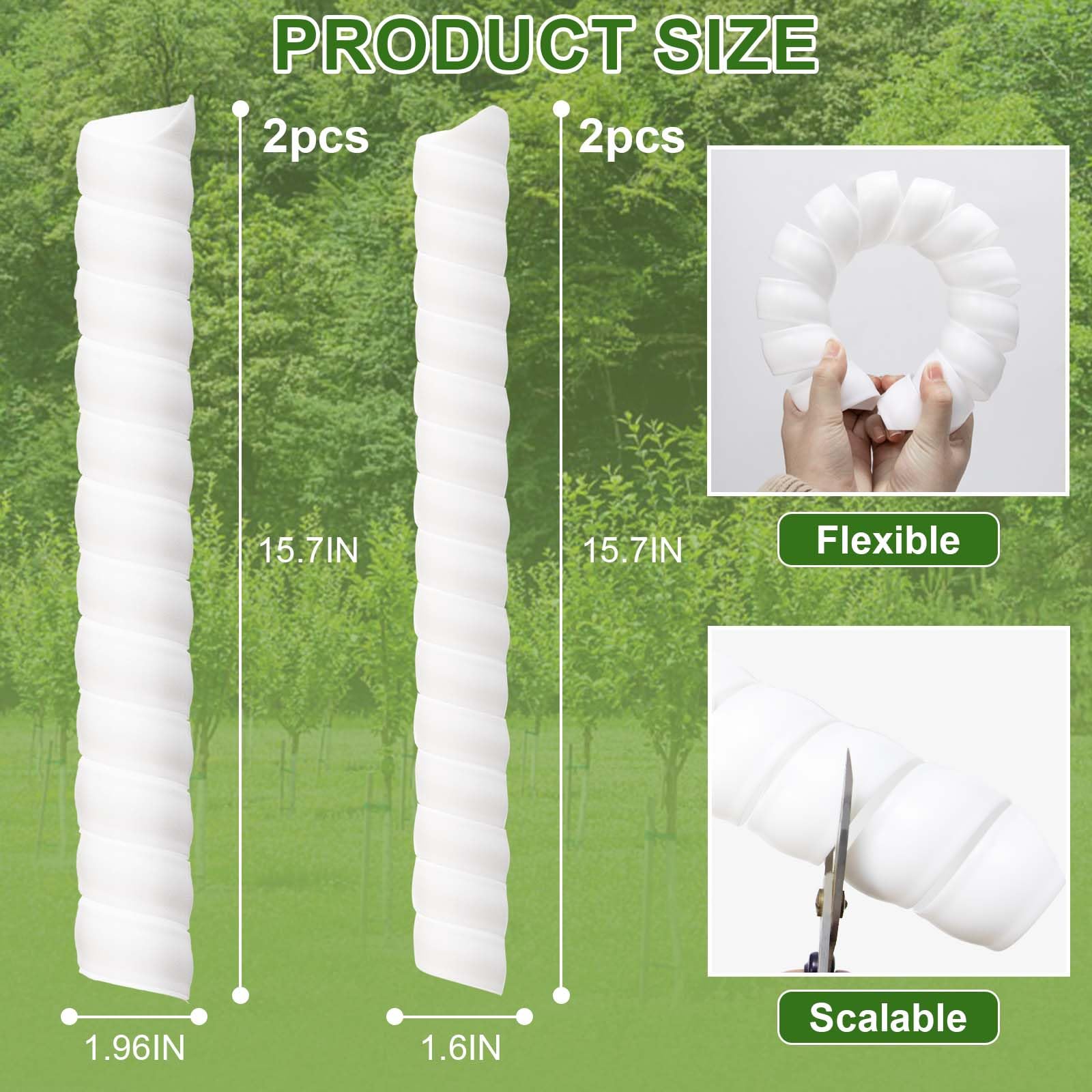 4 Pcs Tree Trunk Protector-2 Size Plastic Spiral Tree Guard Tree Trunk Protector Wrap Tree Bark Protector Tube Tree Wraps to Protect Bark Tree Saplings from Deer Cats Rodents Rabbit Mowers (White)