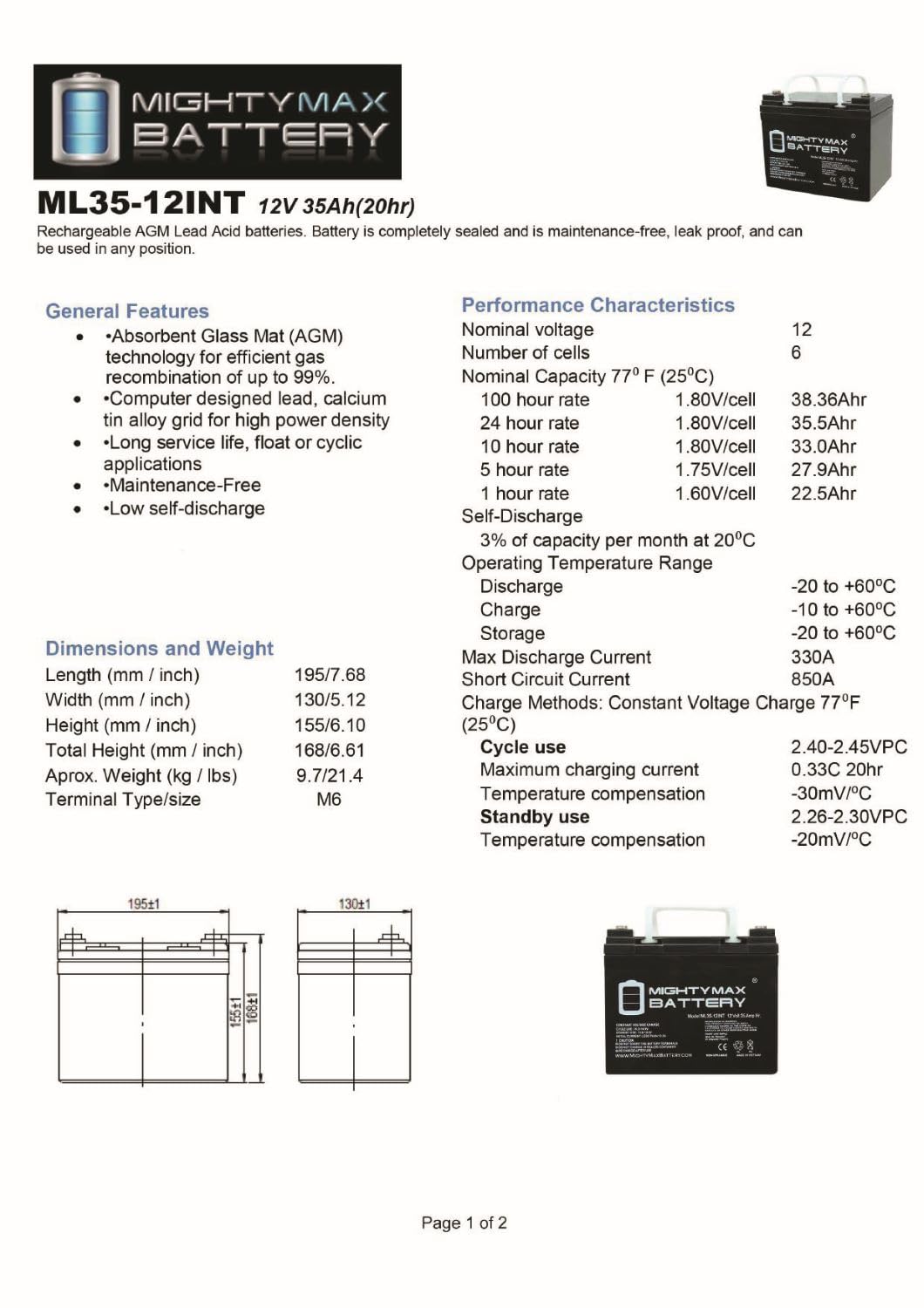 Mighty Max Battery 12V 35AH INT Battery Replaces Jazzy Select GT Power Chair - 2 Pack Brand Product