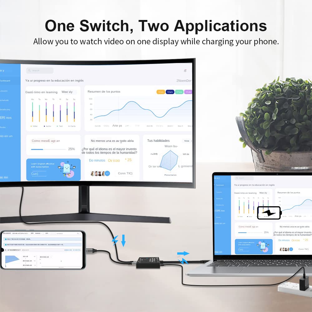 Angusplay USB-C Switch Upgrade Version Supports 4K@120Hz 8K@60Hz Video / 10Gbps Data Transfer / 100W Charging Compatible with Thunderbolt Device, Black