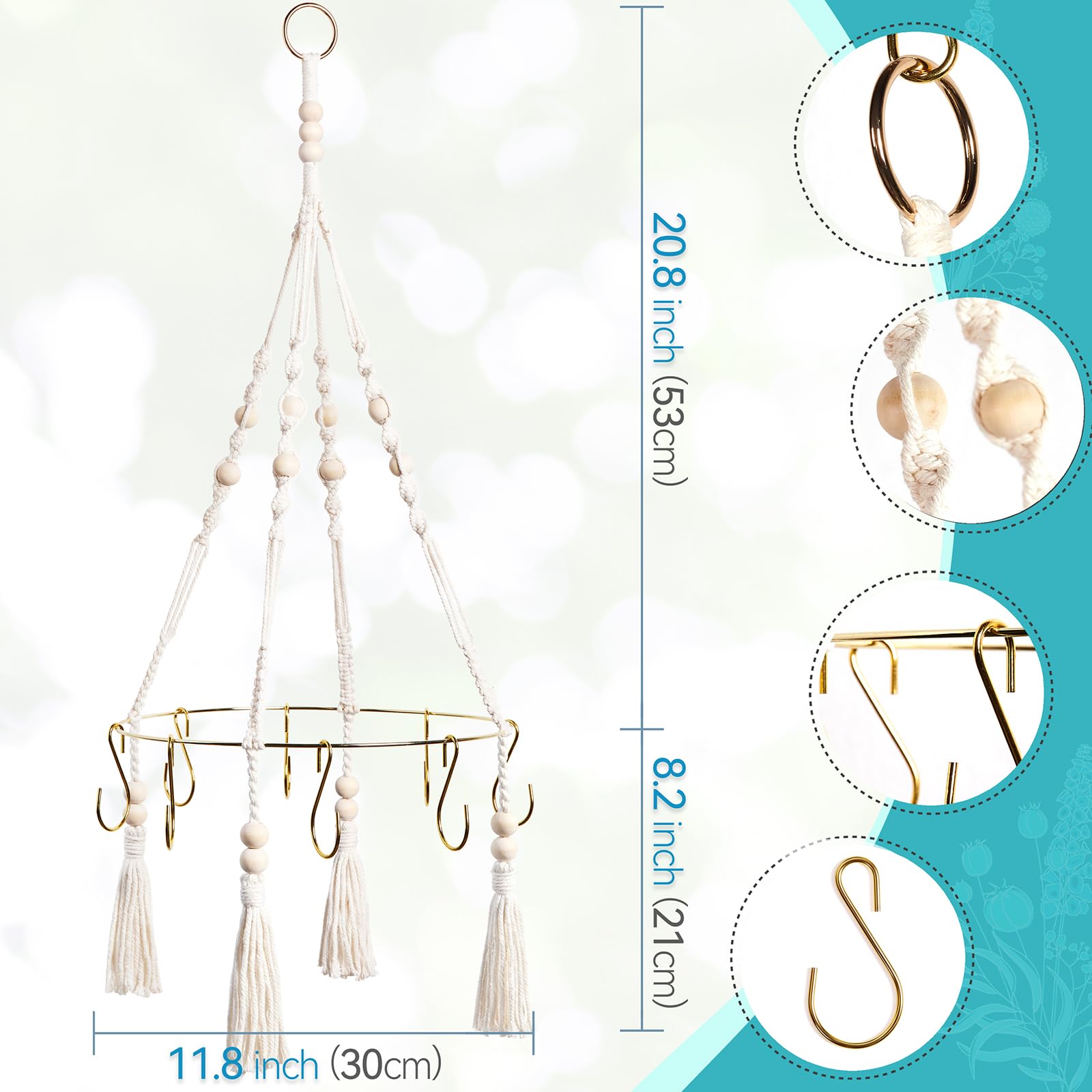 PROTITOUS 2pack Herb Drying Rack with 20pcs Golden Herb Dryer Hooks and 25PCS Brown Gift Tags and 32ft Natural Jute Twine herb Dryer,herb Dryer,Hanging Herb Dryer Rack(tassels style)