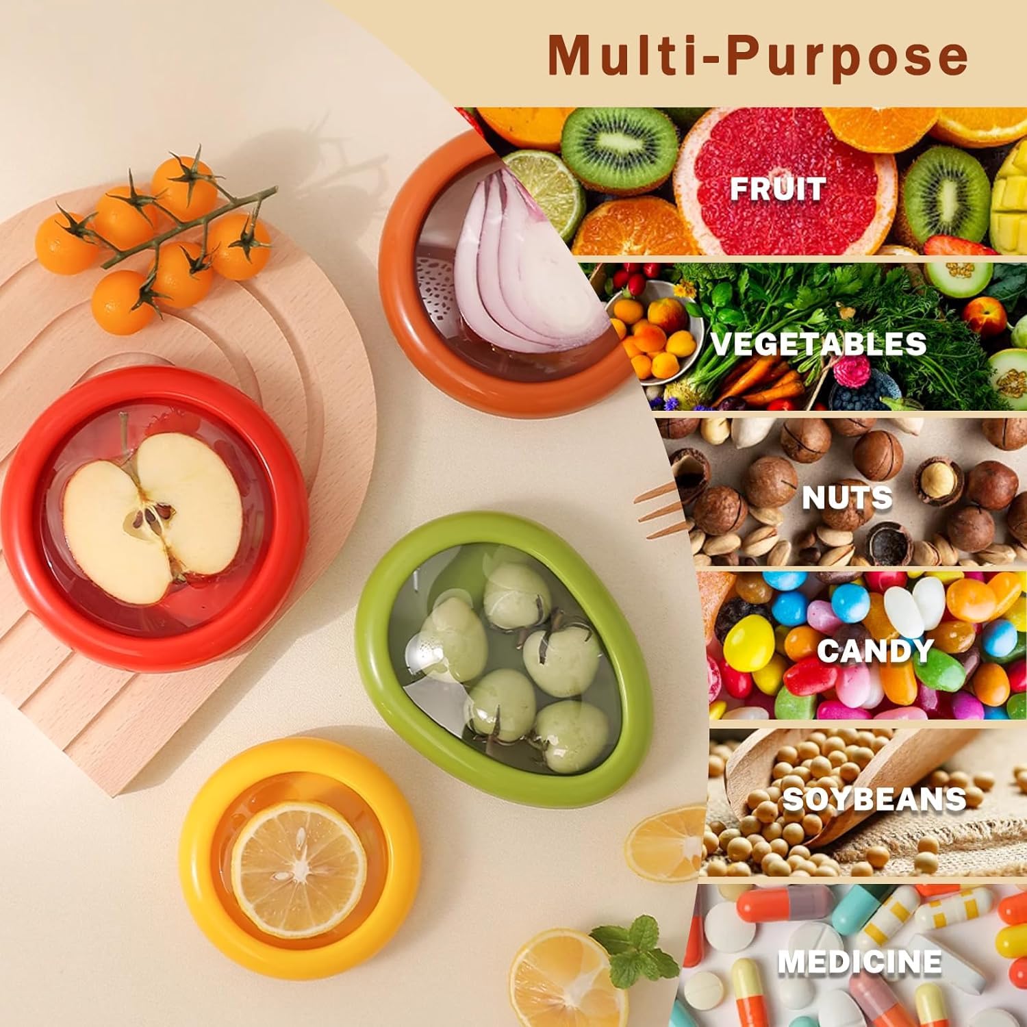 4 Pcs Vegetable and Fruit Storage Containers for Fridge, Refrigerator Vegetable Crisper Makes Food Stays Fresh Longer, BPA Free & Reusable, Ideal Avocado Lemon Tomato and Onion Keeper/Saver/Holder (A)