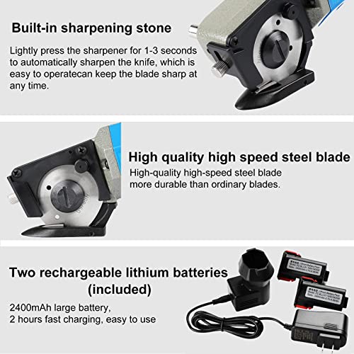 RESHY Portable Electric Cordless Rotary Fabric Cutter with 50mm Rotary Blade Rechargeable Hand-Held Fabric Cutting Machine Electric Scissors for Cutting Multi-Layer Fabric and Leather