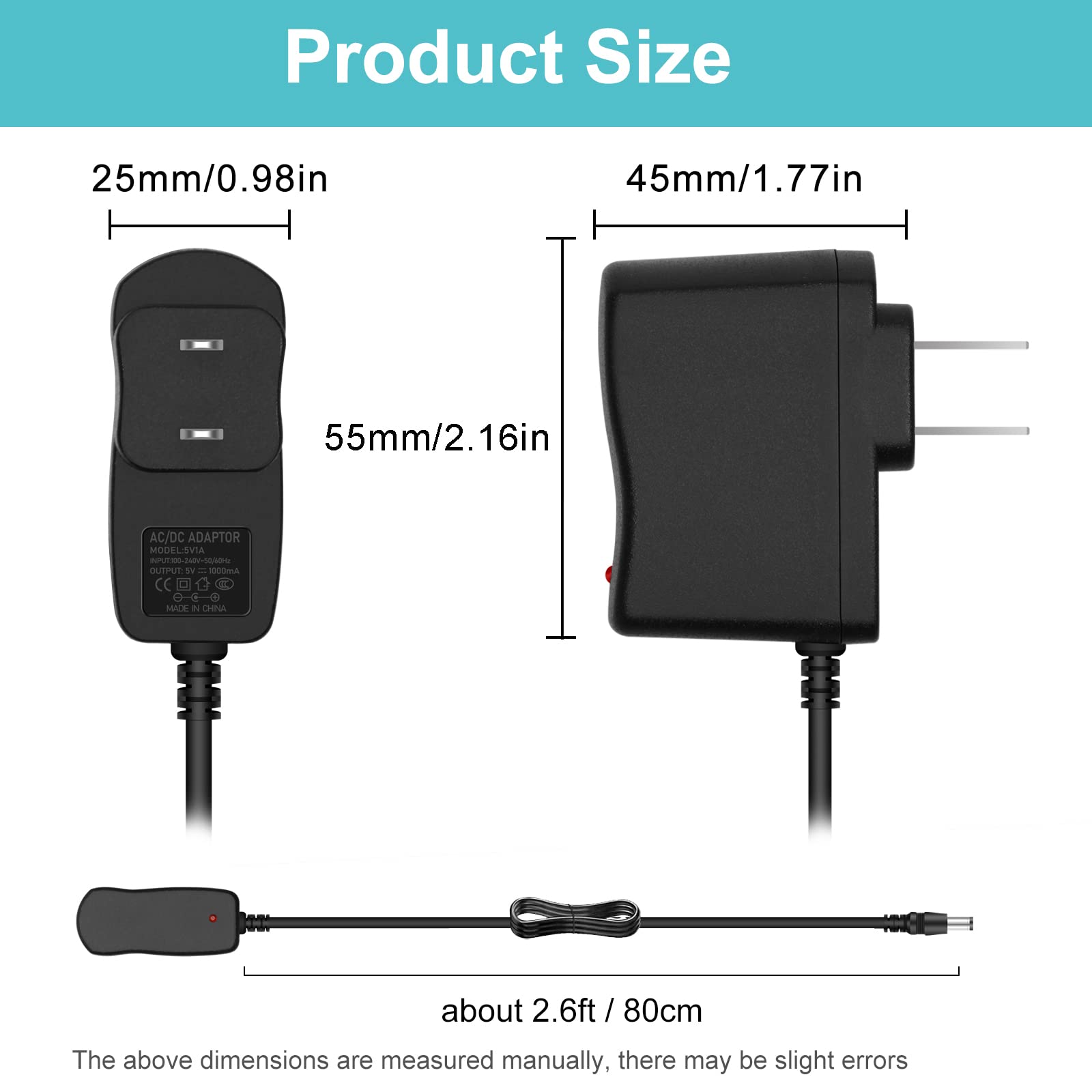 Snsnlent DC 5V 1A Power Supply 5W 5V 1000MA AC/DC Adapter 50/60hz Output DC 5V 1A Power Adapter with 3.5mm x 1.35mm Plug Male and 5.5x2.5mm DC Output Plug 5 Volt 1 Amp Power Supply Adapter