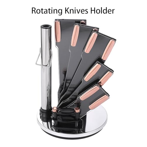 Knife Set, 9Pcs Stainless Steel Non Stick Kitchen Knife Block Set, Sharp Cutlery Knives Set with Sharpener Knives Set with Rotatable Storage Stand Scissors Pink